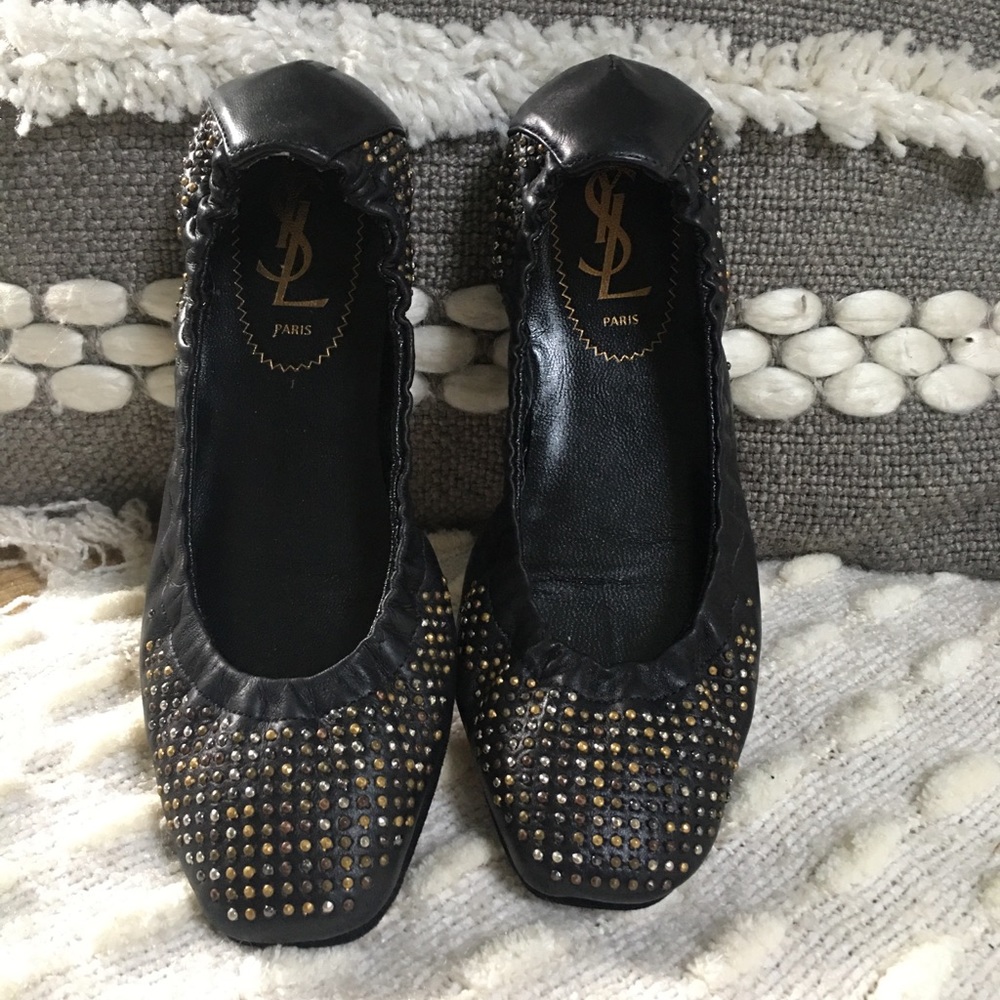 {Ysl} Studded Ballet Flats - Gem